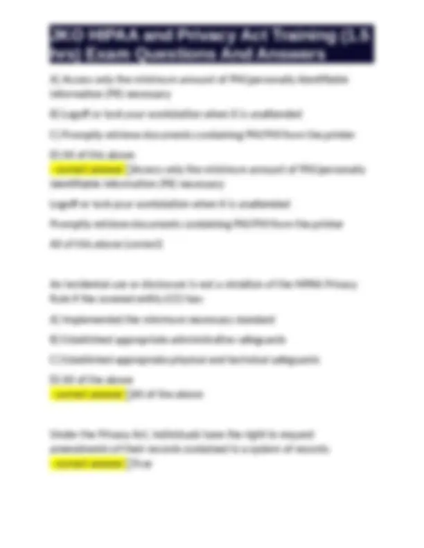 JKO HIPAA and Privacy Act Training (1.5 hrs) Exam Questions And Answers | Exams Health sciences ...