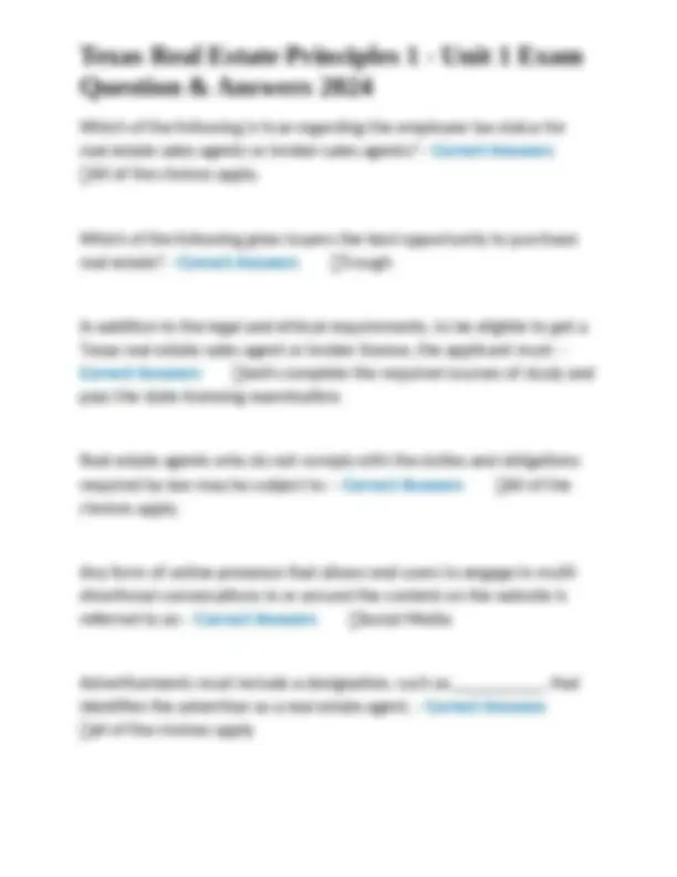 Texas Real Estate Principles 1 - Unit 1 Exam Question & Answers 2024 ...