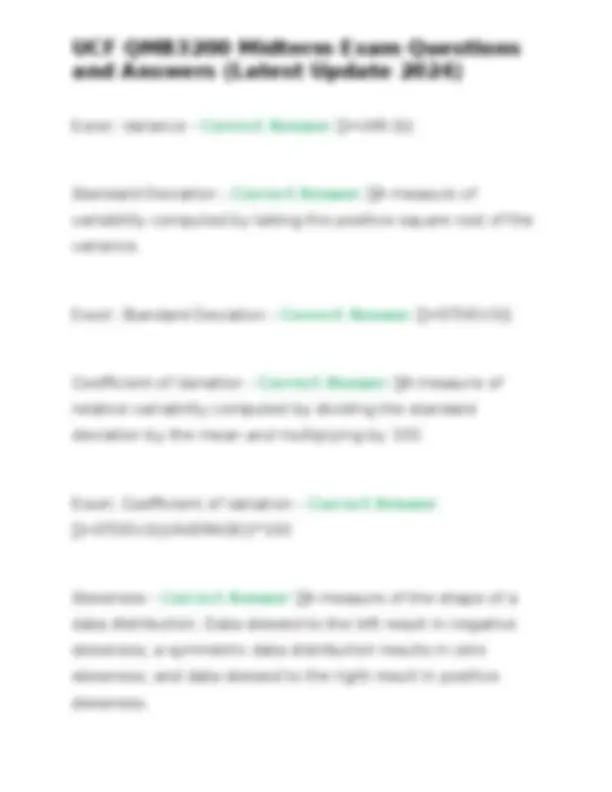 UCF QMB3200 Midterm Exam Questions and Answers | Exams Nursing | Docsity