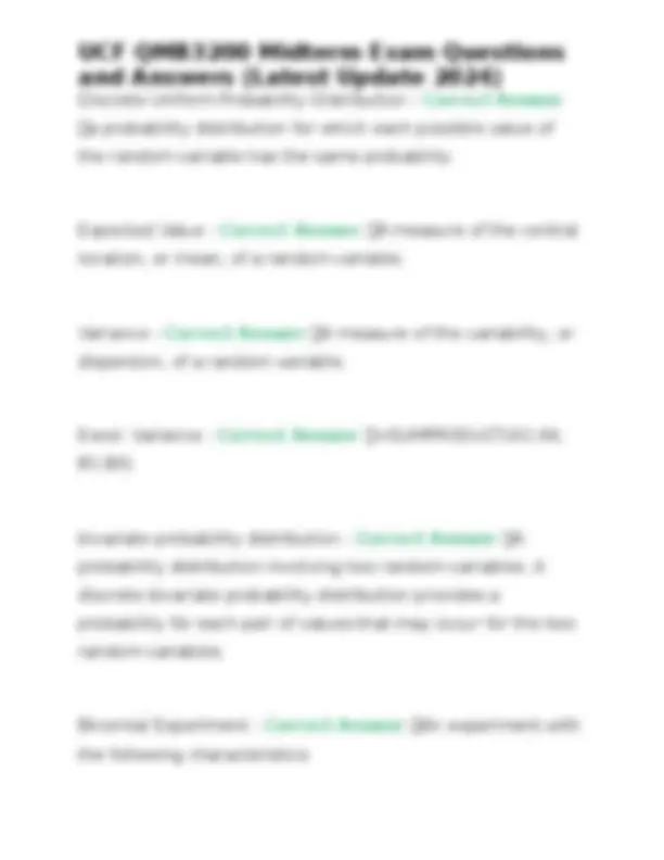 UCF QMB3200 Midterm Exam Questions and Answers | Exams Nursing | Docsity