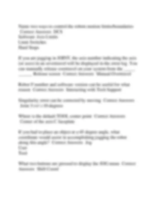 Intro to Robotics FANUC Exam Questions and Solutions | Exams Robotics | Docsity