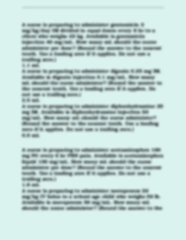 Dosage Calculation for Pediatric Nursing Care | Exams Nursing | Docsity