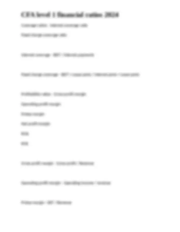CFA level 1 financial ratios 2024 | Exams Nursing | Docsity