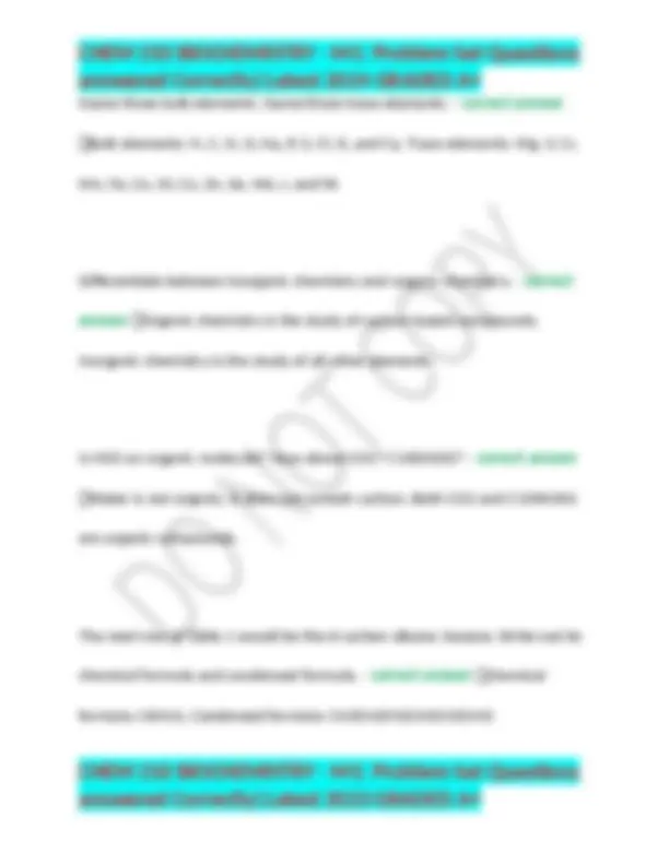 CHEM 210 Biochemistry: Problem Set Questions | Exams Nursing | Docsity