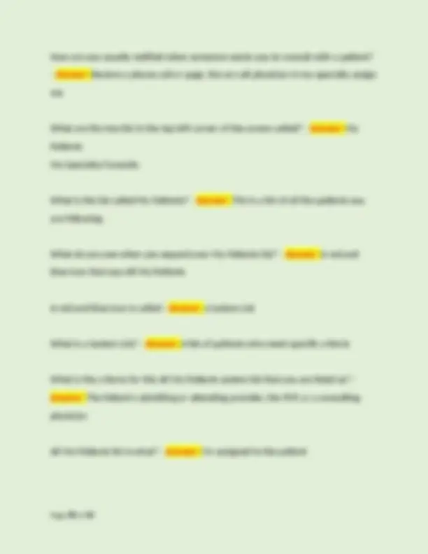 Epic EHR Activity Tabs and Patient Management | Exams Nursing | Docsity
