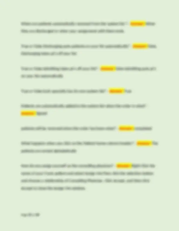 Epic EHR Activity Tabs and Patient Management | Exams Nursing | Docsity