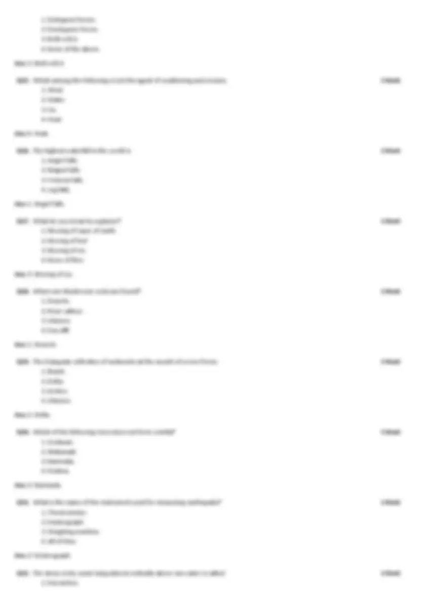 Earthquake and Geological Processes | Quizzes Earth science | Docsity