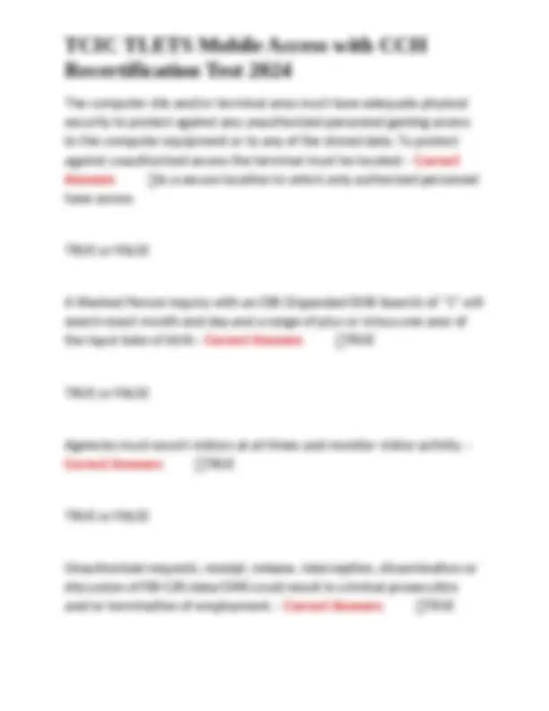 TCIC TLETS Mobile Access with CCH Recertification Test 2024 | Exams ...