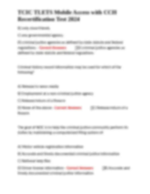 TCIC TLETS Mobile Access with CCH Recertification Test 2024 | Exams ...