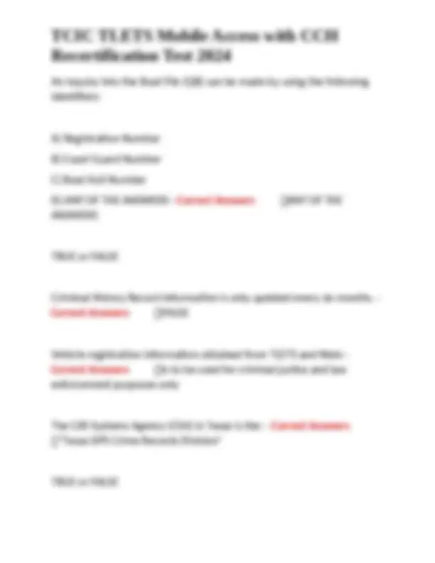 TCIC TLETS Mobile Access with CCH Recertification Test 2024 | Exams ...