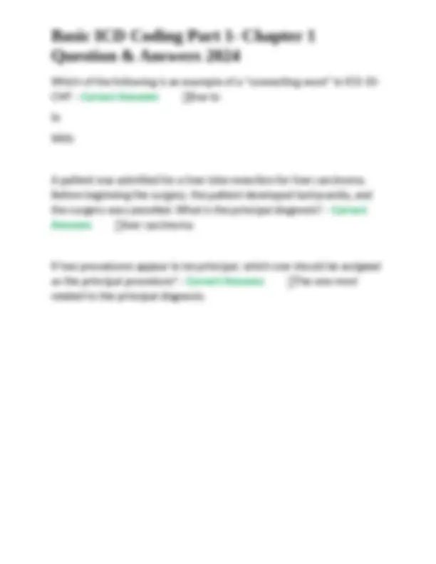Basic ICD Coding Part 1- Chapter 1 Questions & Answers 2024 | Exams Nursing | Docsity