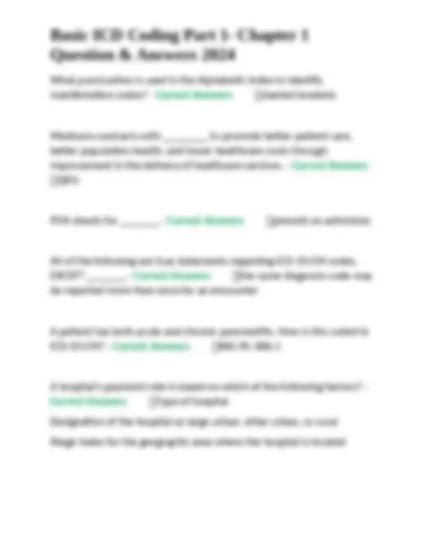 Basic ICD Coding Part 1- Chapter 1 Questions & Answers 2024 | Exams Nursing | Docsity