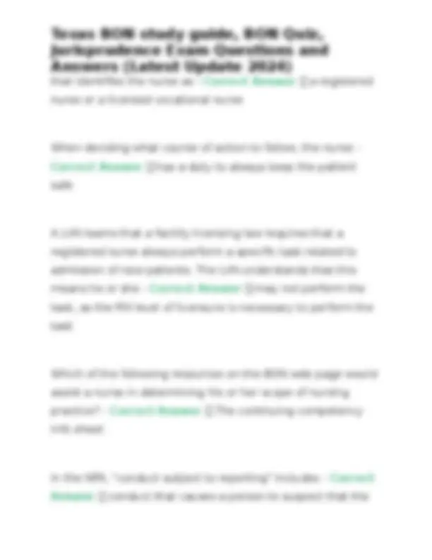 Texas BON study guide, BON Quiz, Jurisprudence Exam Questions and ...