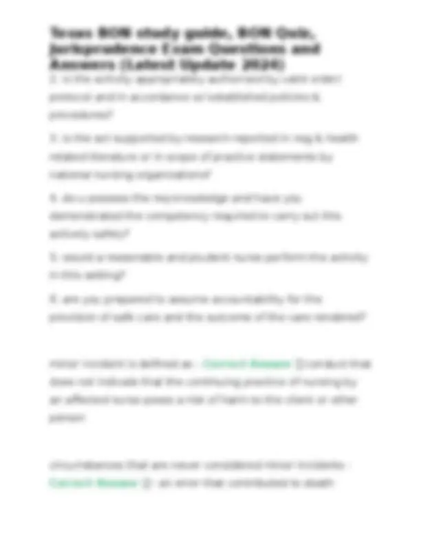 Texas BON study guide, BON Quiz, Jurisprudence Exam Questions and ...
