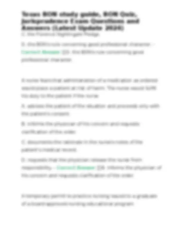 Texas BON study guide, BON Quiz, Jurisprudence Exam Questions and ...