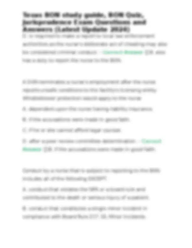 Texas BON study guide, BON Quiz, Jurisprudence Exam Questions and ...