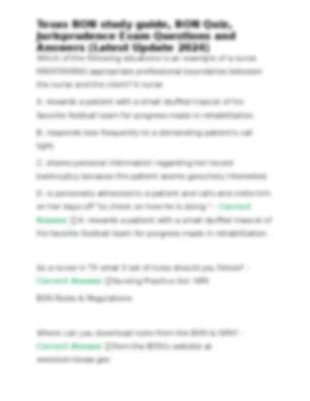Texas BON study guide, BON Quiz, Jurisprudence Exam Questions and ...