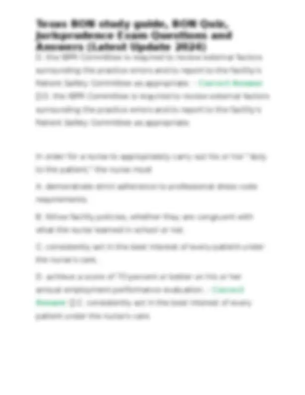 Texas BON study guide, BON Quiz, Jurisprudence Exam Questions and ...