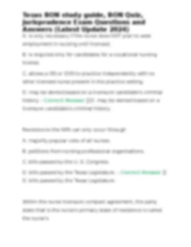 Texas BON study guide, BON Quiz, Jurisprudence Exam Questions and ...
