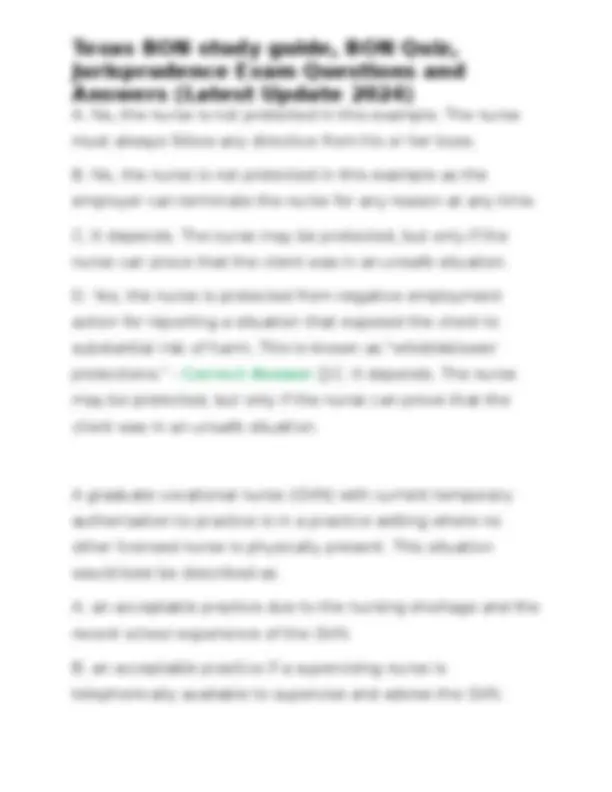 Texas BON study guide, BON Quiz, Jurisprudence Exam Questions and ...
