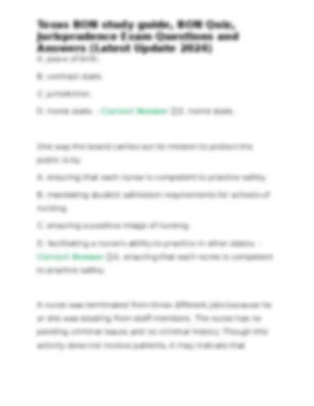 Texas BON study guide, BON Quiz, Jurisprudence Exam Questions and ...