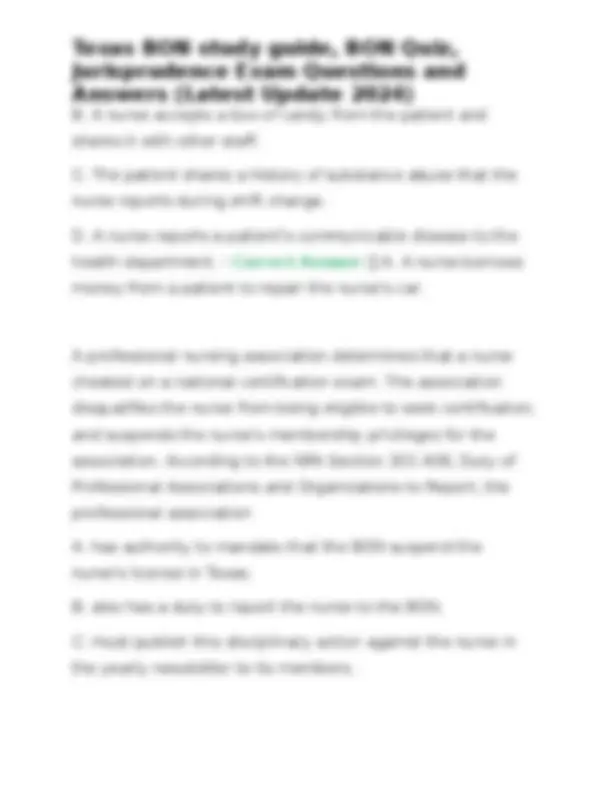 Texas BON study guide, BON Quiz, Jurisprudence Exam Questions and ...