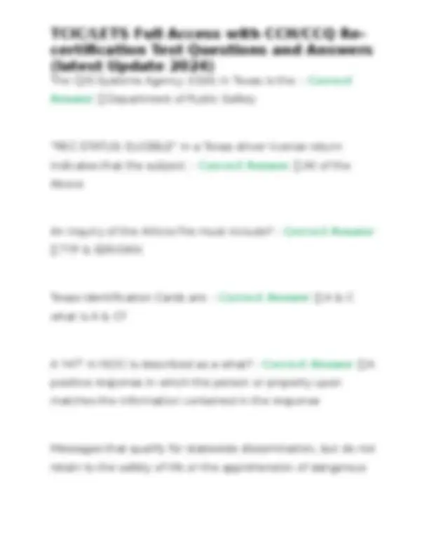 TCIC/LETS Full Access with CCH/CCQ Recertification Test Questions and ...