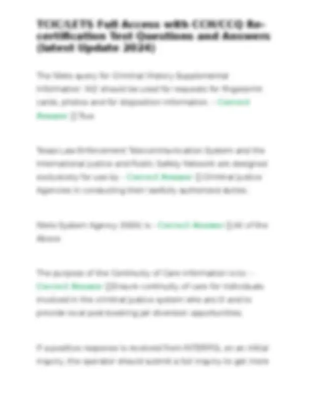 TCIC/LETS Full Access with CCH/CCQ Recertification Test Questions and ...