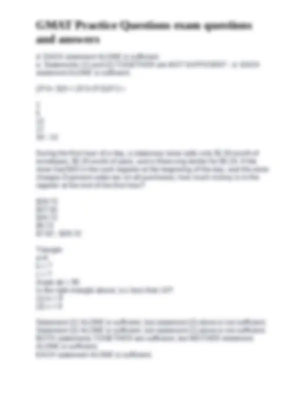 GMAT Practice Questions: Exam Preparation | Exercises Nursing | Docsity