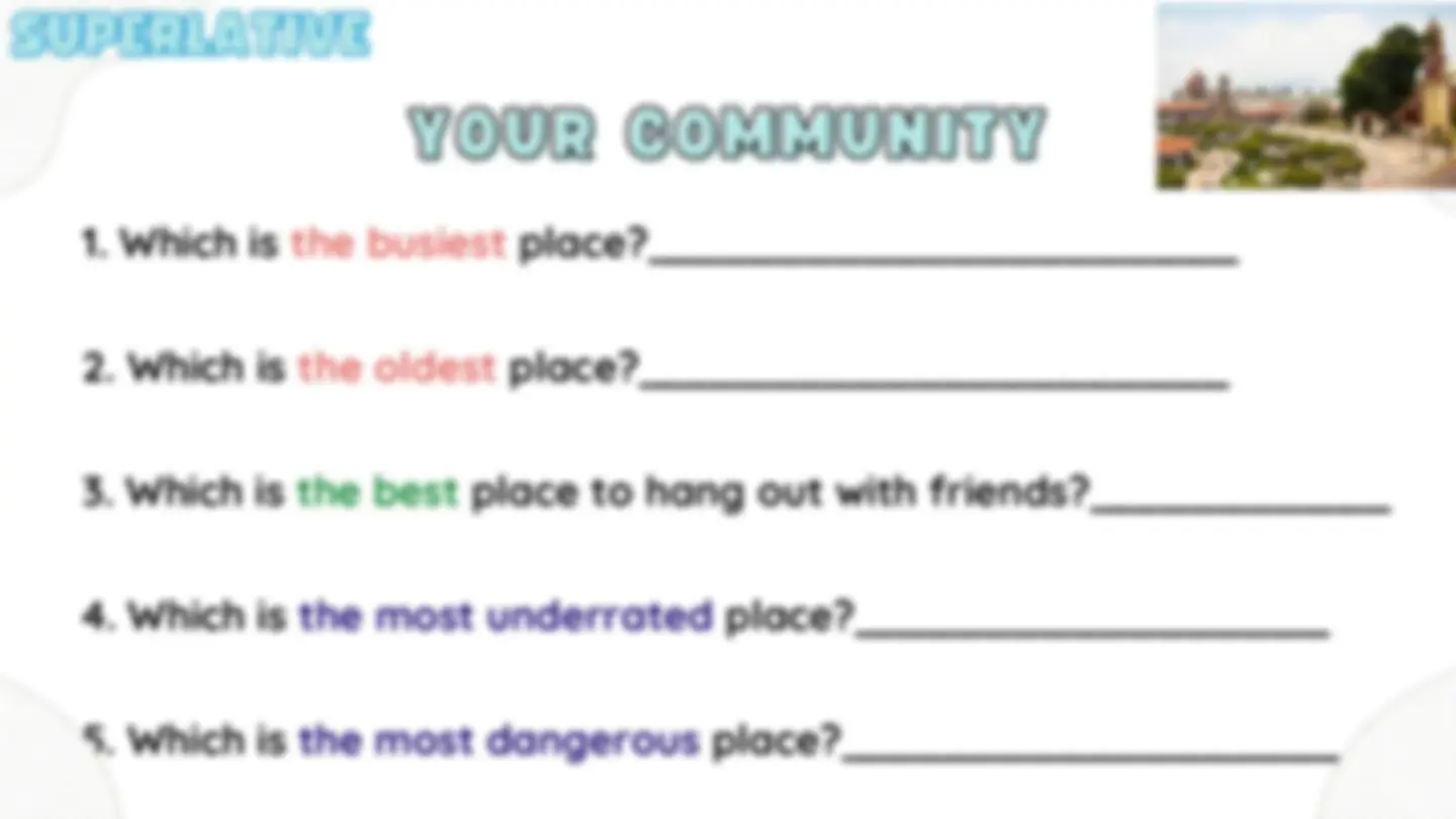 Comparative and Superlative Adjectives: A Grammar Exercise | Diapositivas de Inglés | Docsity