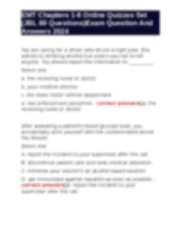 EMT Chapters 1-8 Online Quizzes Set (JBL 80 Questions) Exam Question And Answers 2024 | Exams ...