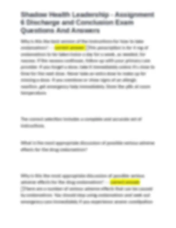 Shadow Health Leadership - Assignment 6 Discharge and Conclusion Exam Questions And Answer ...