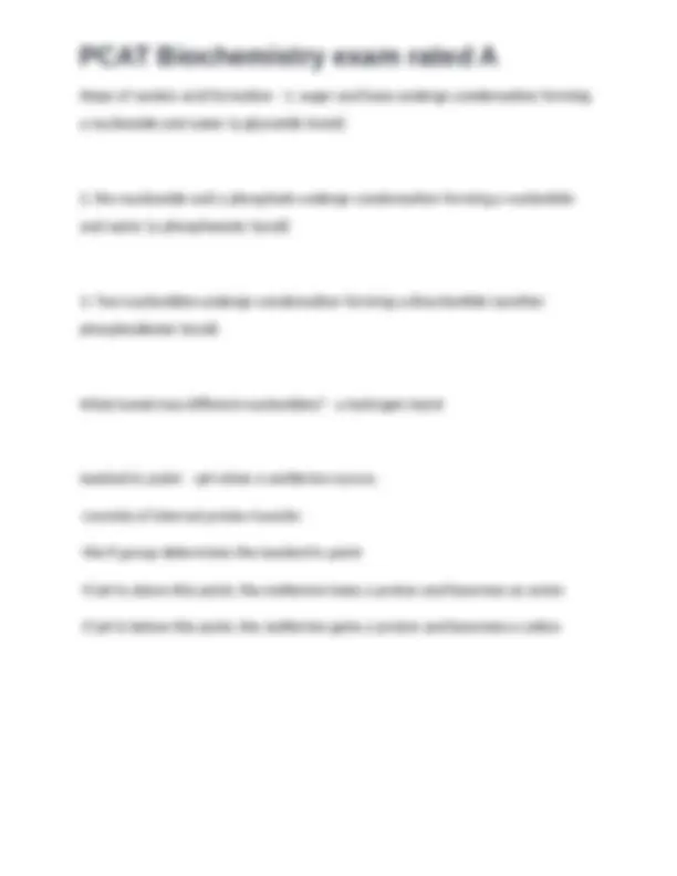 PCAT Biochemistry Exam Preparation | Exams Nursing | Docsity