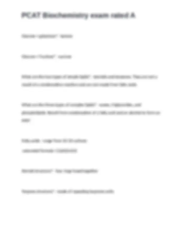 PCAT Biochemistry Exam Preparation | Exams Nursing | Docsity