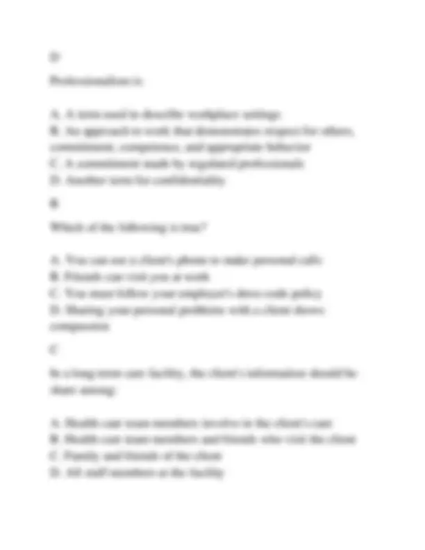 NACC Review for PSW: Ch 1-7 Mosby's Canadian Textbook Questions With ...