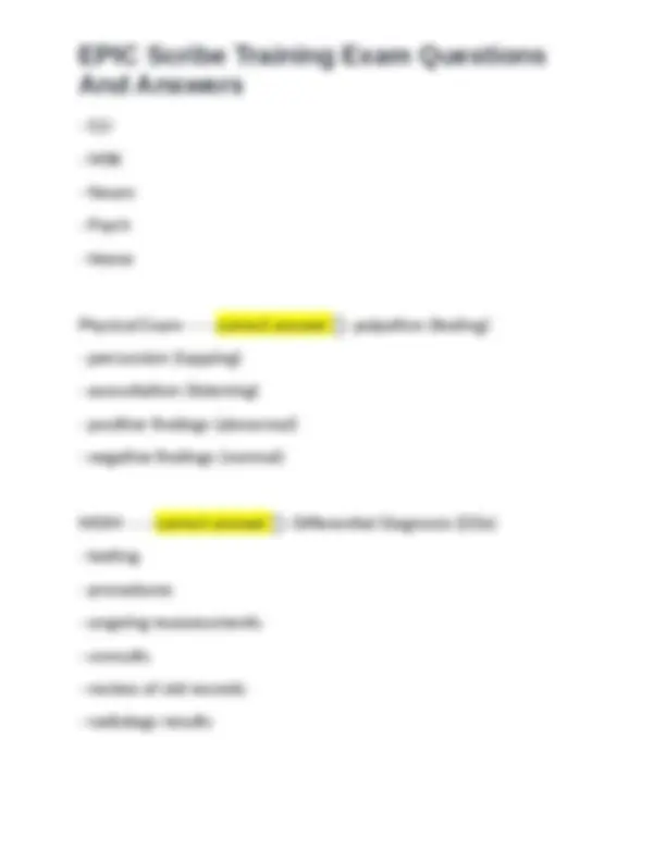 EPIC Scribe Training Exam Questions and Answers | Exams Nursing | Docsity