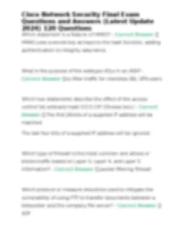 Cisco Network Security Final Exam Questions and Answers | Exams Nursing | Docsity