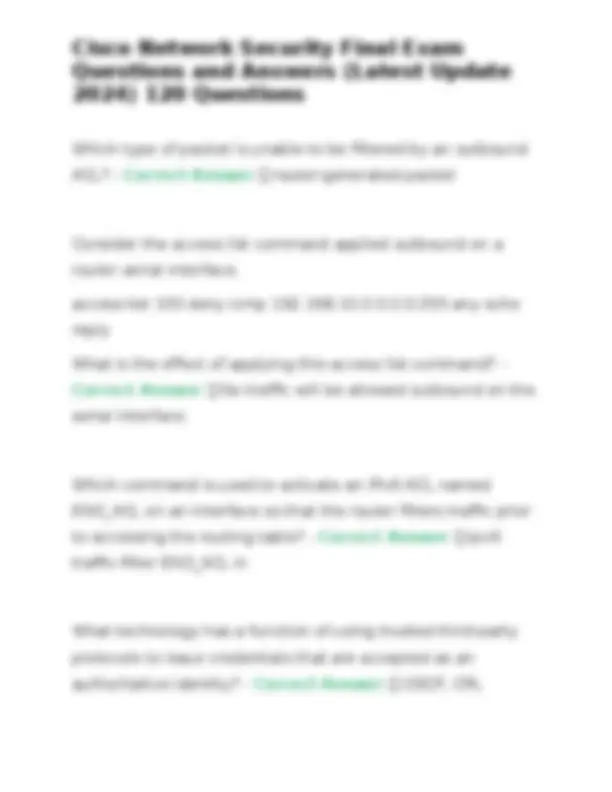 Cisco Network Security Final Exam Questions and Answers | Exams Nursing | Docsity