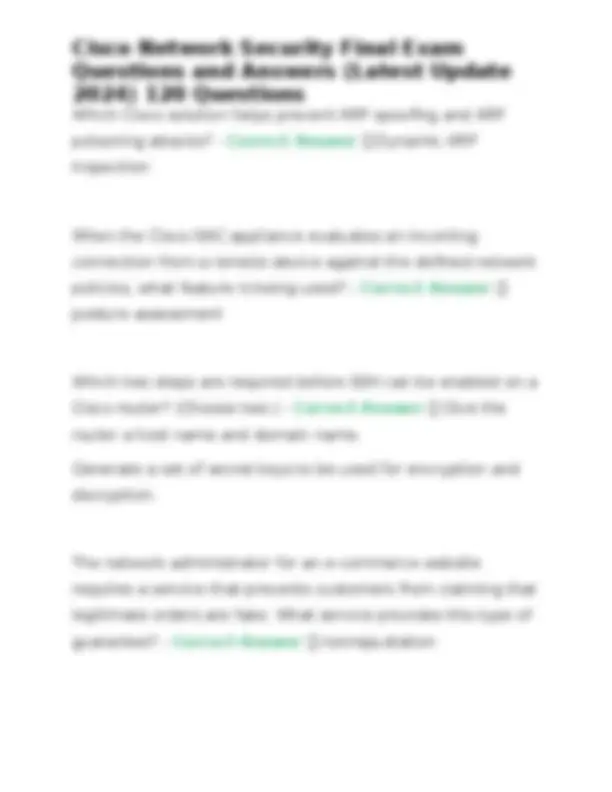 Cisco Network Security Final Exam Questions and Answers | Exams Nursing | Docsity