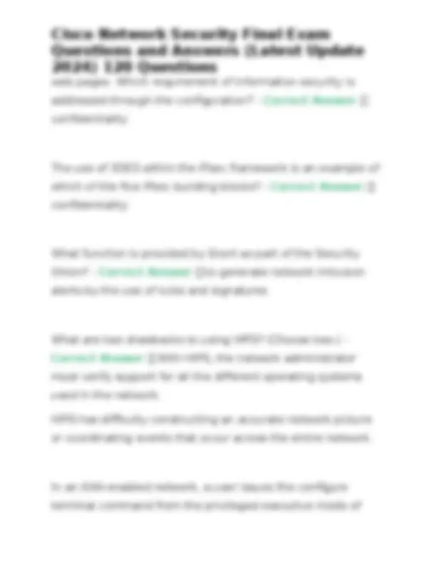 Cisco Network Security Final Exam Questions and Answers | Exams Nursing | Docsity