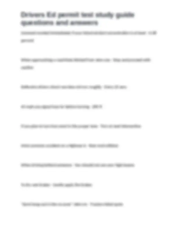 Drivers Ed Permit Test Study Guide | Exams Nursing | Docsity