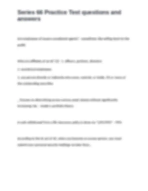 Series 66 Practice Test Questions and Answers | Exams Nursing | Docsity