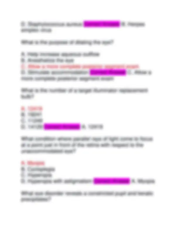 Ophthalmic Exam Questions and Answers | Exams Nursing | Docsity