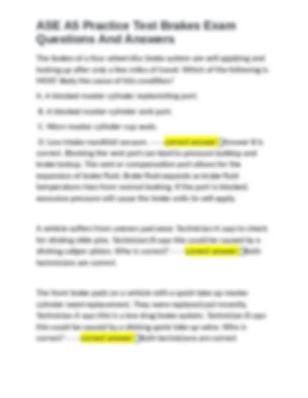 ASE A5 Practice Test Brakes Exam Questions And Answers | Exams ...