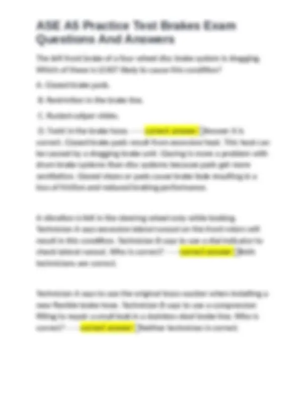 ASE A5 Practice Test Brakes Exam Questions And Answers | Exams ...