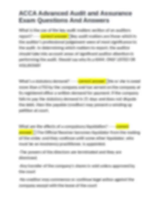 ACCA Advanced Audit and Assurance Exam Questions and Answers | Exams ...