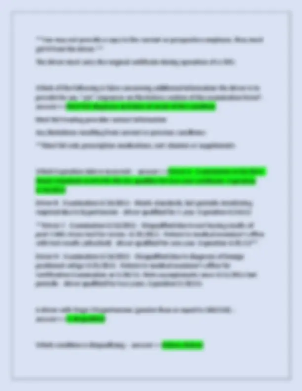 DOT Certification Exam (FMCSA) EXAM 2025 | Exams Personal Health | Docsity