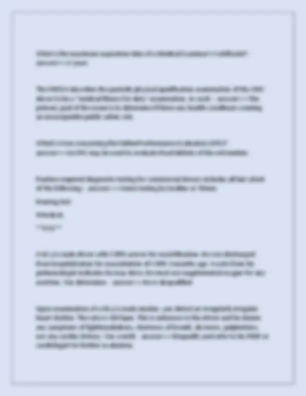 DOT Certification Exam (FMCSA) EXAM 2025 | Exams Personal Health | Docsity