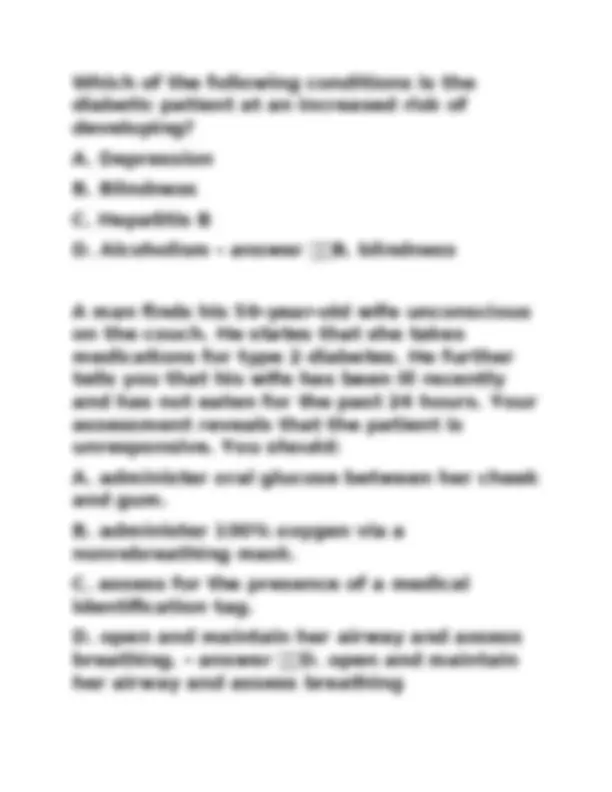 EMT Chapter 20: Endocrine and Hematologic Emergencies - Multiple Choice ...