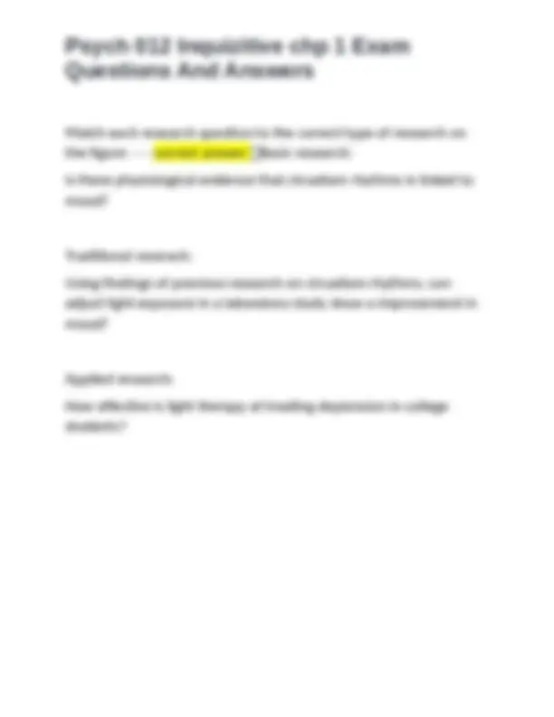 Psych 012 Inquizitive Chapter 1 Exam: Questions and Answers | Exams Psychology | Docsity